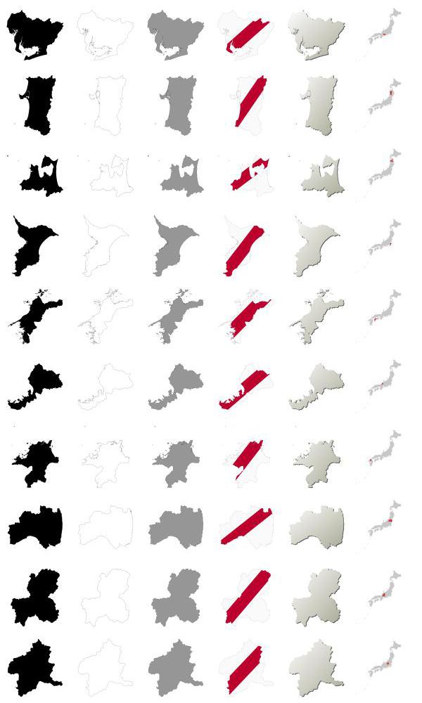 Japan Prefectures Vector Outline Map Set